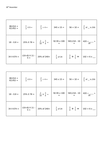 Daily Maths Arithmetic | Teaching Resources
