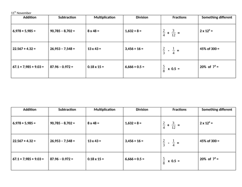 Daily Maths Arithmetic | Teaching Resources