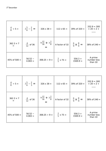 Daily Maths Arithmetic | Teaching Resources