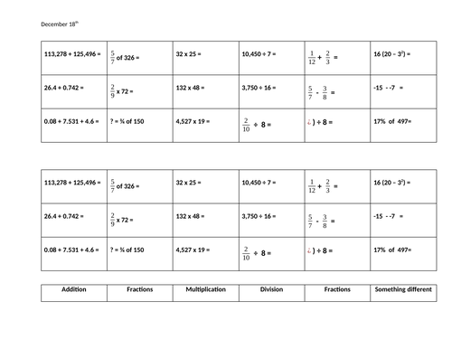 Daily Maths Arithmetic | Teaching Resources
