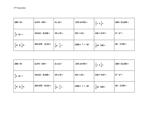 Daily Maths Arithmetic | Teaching Resources