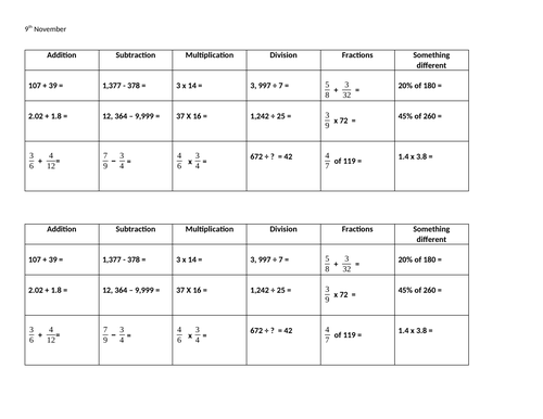Daily Maths Arithmetic | Teaching Resources