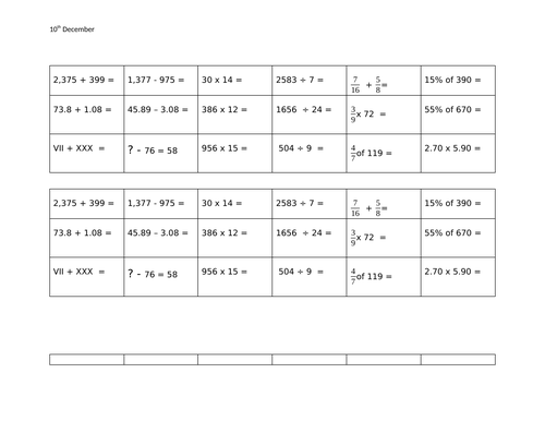 Daily Maths Arithmetic | Teaching Resources