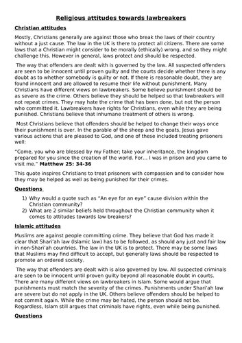 AQA 9-1 RS- Crime and punishment- religious views on lawbreakers ... AQA 9-1 RS- Crime and punishment- religious views on lawbreakers ...
