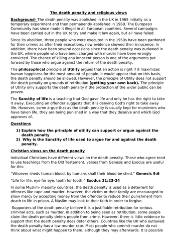 AQA 9-1 RS- Crime and punishment- Death penalty | Teaching Resources
