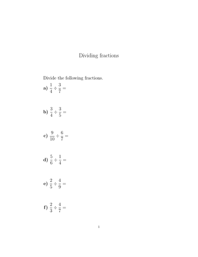 Dividing fractions worksheet no 2 (with solutions) | Teaching Resources