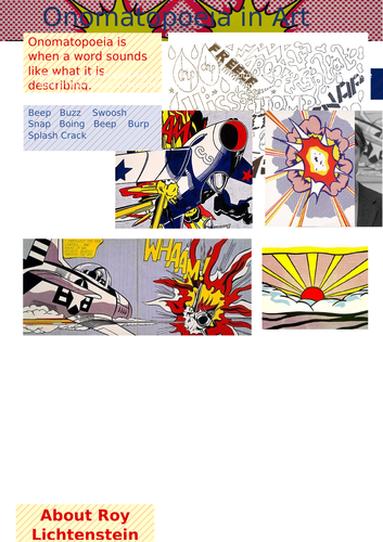 Pop Art Worksheet Roy Lichtenstein Onomatopoeia | Teaching Resources