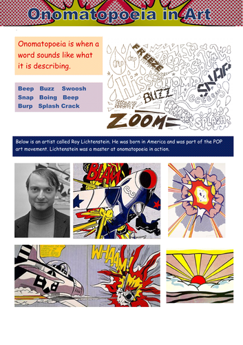 Pop Art Worksheet Roy Lichtenstein Onomatopoeia | Teaching Resources