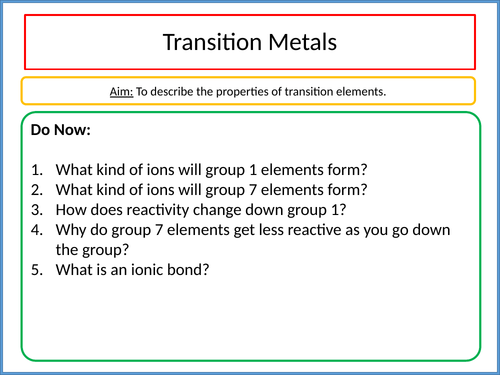 Transition Metals | Teaching Resources