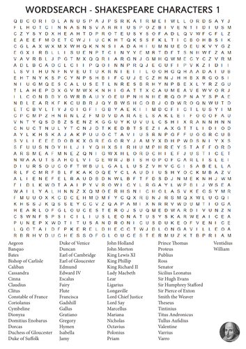 SHAKESPEARE - WORDSEARCH - FIND Over 600 of his characters across 7 ...