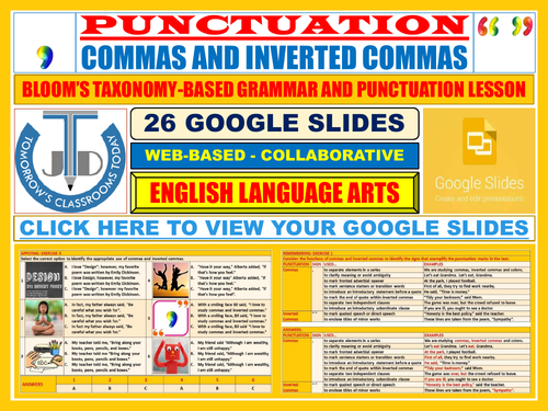 COMMAS AND INVERTED COMMAS - PUNCTUATION: 26 GOOGLE SLIDES | Teaching ...