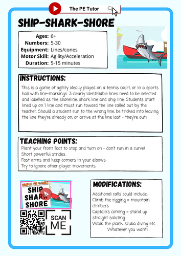 Ship Shark Shore - Primary PE Game | Teaching Resources