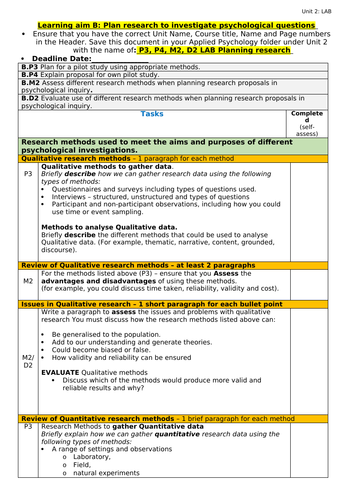 Applied Psychology Unit 2 LAB Conducting Psychological Research ...