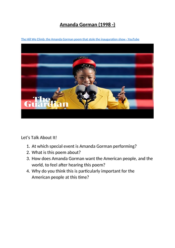 Amanda Gorman Poem "The Hill We Climb" | Teaching Resources