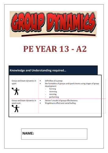 OCR A Level PE - Sport Psychology ILT7 - Group Dynamics, Team Cohesion ...