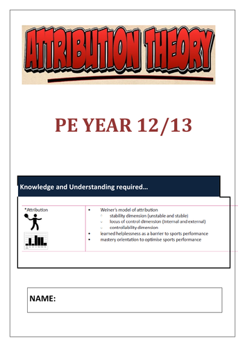 OCR A Level PE - Sport Psychology ILT8 - Attribution Theory. | Teaching ...