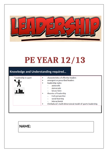 OCR A Level PE - Sport Psychology ILT10 - Leadership | Teaching Resources