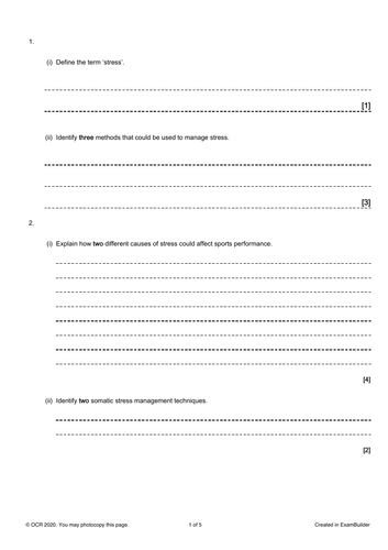 OCR A Level PE - Sport Psychology ILT11 - Stress Management. | Teaching ...