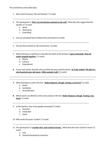 London and My Last Duchess Poetry Lesson Grade 4 | Teaching Resources