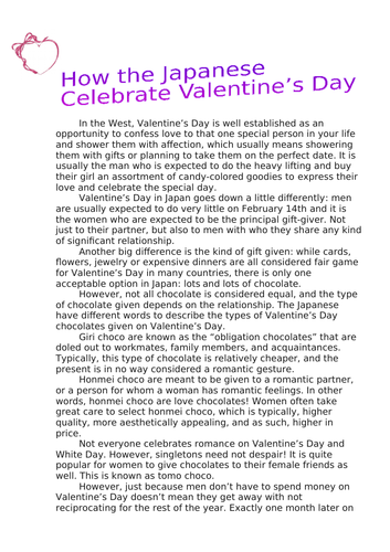 How the Japanese Celebrate Valentine’s Day | Teaching Resources