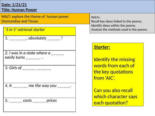 Ozymandias and Tissue Poetry Lesson Grade 4 and Grade 5-6 | Teaching ...