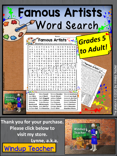 Famous Artist Word Search