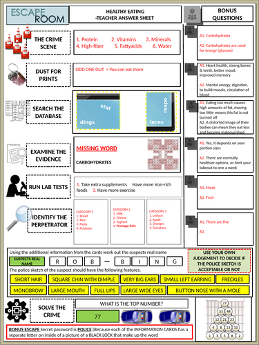 PSHE Escape room - Healthy Eating | Teaching Resources