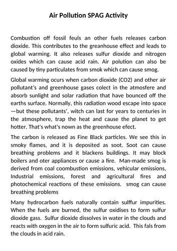 AQA KS4 GCSE Chemistry (Science) Atmospheric Pollutants Lesson ...