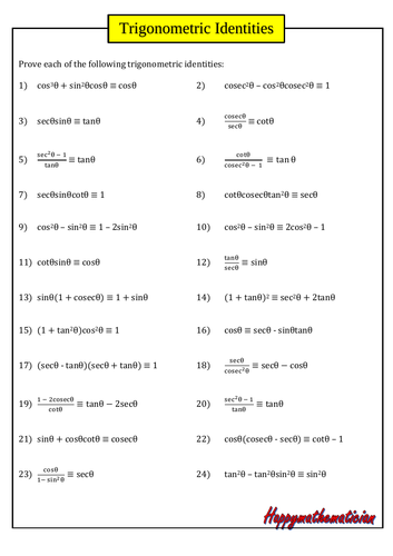 Trig Identities for 'A' Level | Teaching Resources