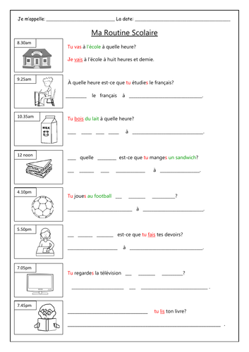 FRENCH VERBS - MA ROUTINE SCOLAIRE - My School day routine | Teaching ...