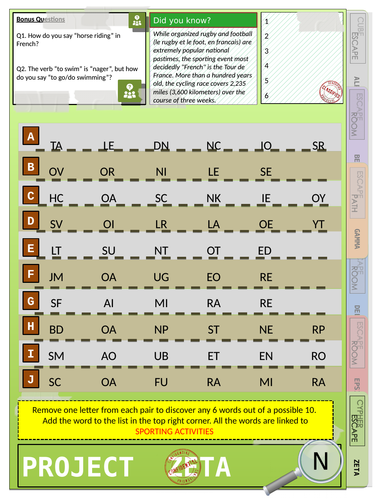 Free Time - French Escape Room | Teaching Resources