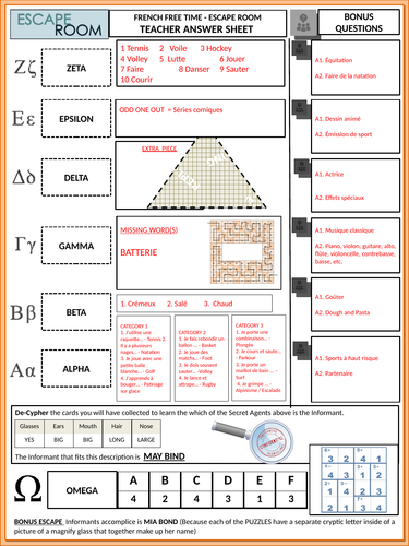 Free Time - French Escape Room | Teaching Resources