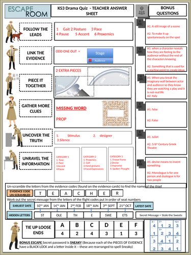 KS3 Drama Skills Escape Room | Teaching Resources