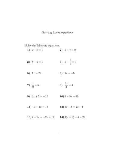 Solving linear equations (harder) worksheet (with solutions) | Teaching ... Solving linear equations (harder) worksheet (with solutions) | Teaching ...
