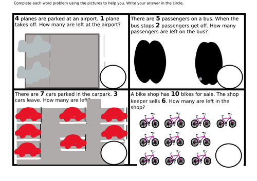 Subtraction Transportation worksheets | Teaching Resources