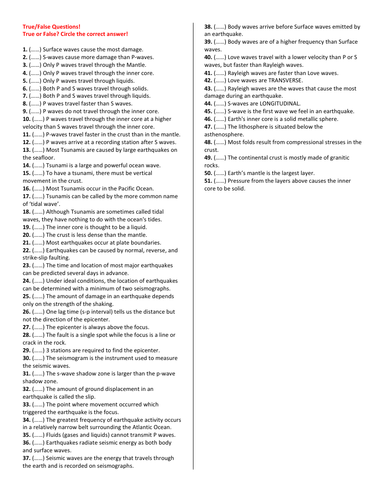 Waves - Seismic Waves; (Earthquake Waves) – Question BANK + Answer ...