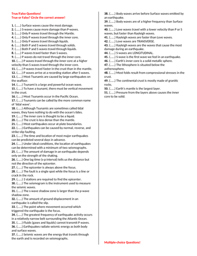 Waves - Seismic Waves; (Earthquake Waves) – Question BANK + Answer ...