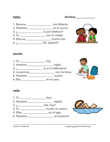 Spanish Present Tense Verbs Worksheets: 20 Common Verbs (Regular ...