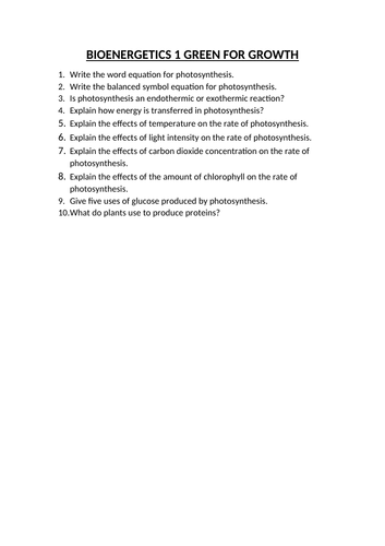 Bioenergetics AQA Foundation lesson bundle. | Teaching Resources