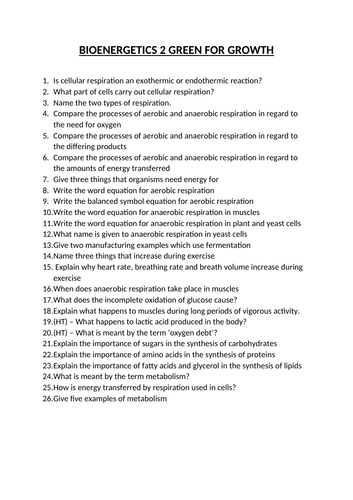 Bioenergetics AQA Foundation lesson bundle. | Teaching Resources