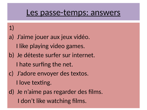 Les passe-temps | Teaching Resources
