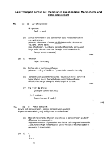 Transport across membranes questions | Teaching Resources
