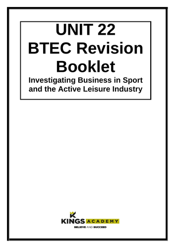 BTEC Sport Nationals Unit 22 Revision Booklet | Teaching Resources