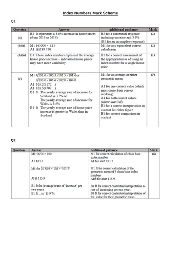 Index Numbers Exam Questions (GCSE Statistics) | Teaching Resources