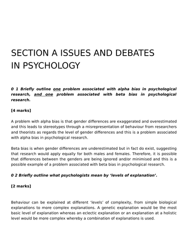 AQA Psychology Paper 3. Two A* ‘Issues and Debates in Psychology’ exams ...