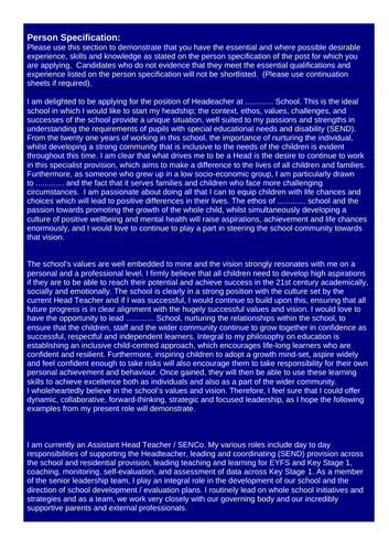 Head Teachers / Senior Leaders Job Application Letter and Personal ...