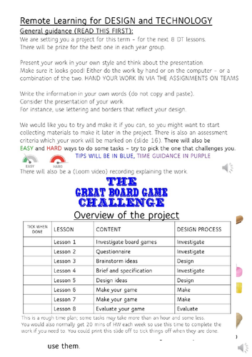 Remote Learning project - The Great Board game Challenge | Teaching ...
