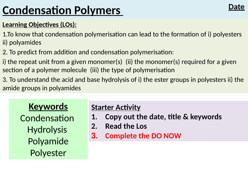 Condensation Polymers | Teaching Resources