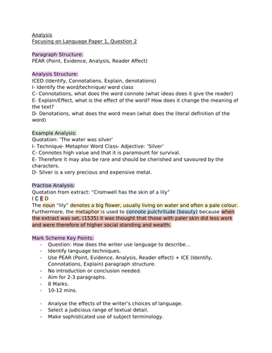 English Language Paper 1 Complete Notes | Teaching Resources