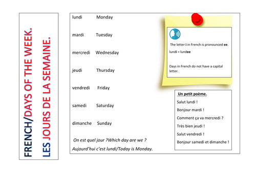 French days of the week. | Teaching Resources